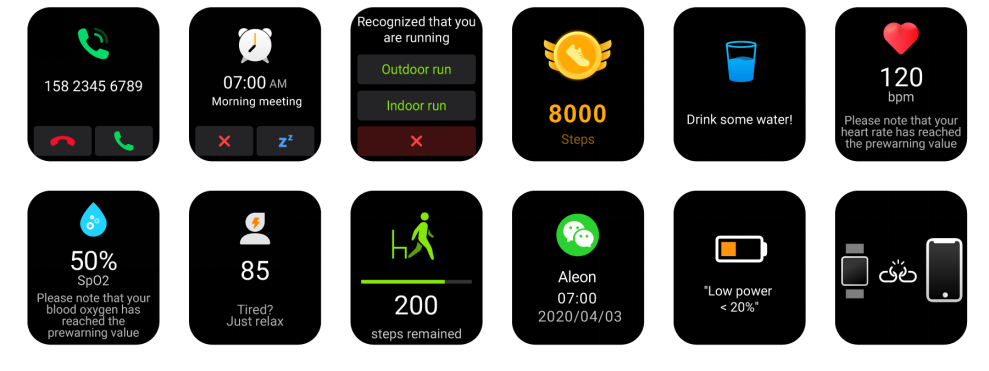The watch supports multiple reminder modes, including message reminder ...